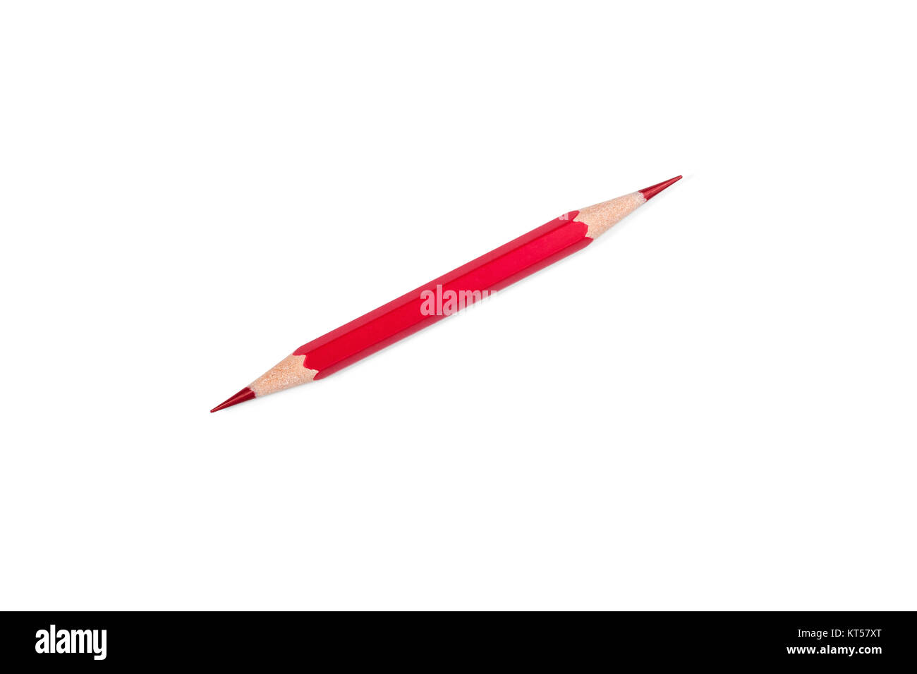 Small red pencil sharpened on both sides, isolated on white background ...