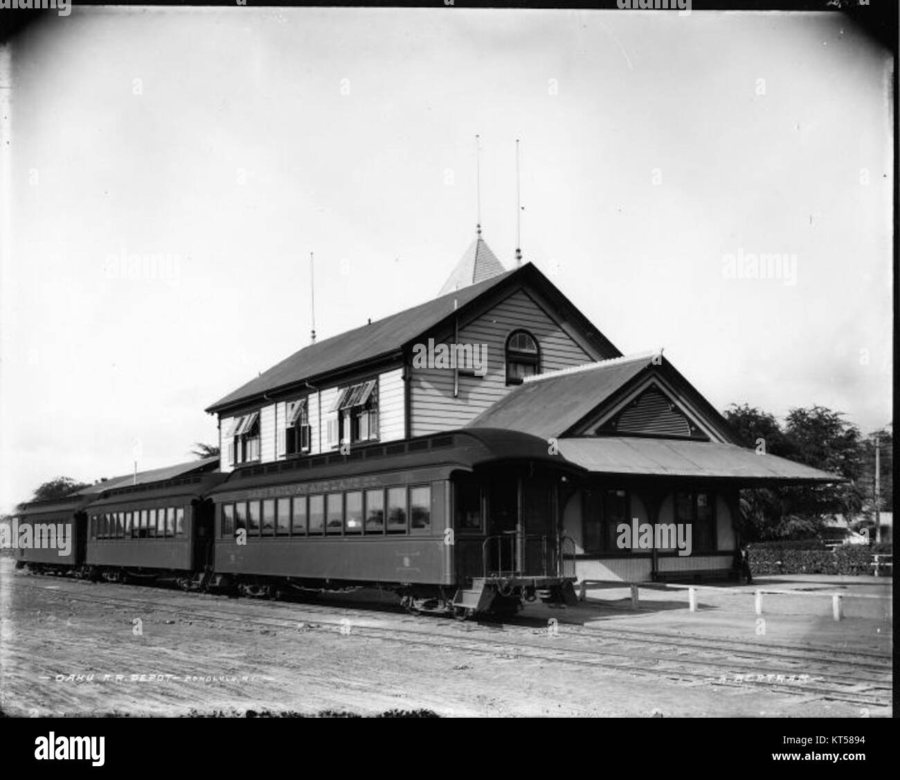 This photograph, taken by Brother Bertram, captures the Oahu Railroad ...