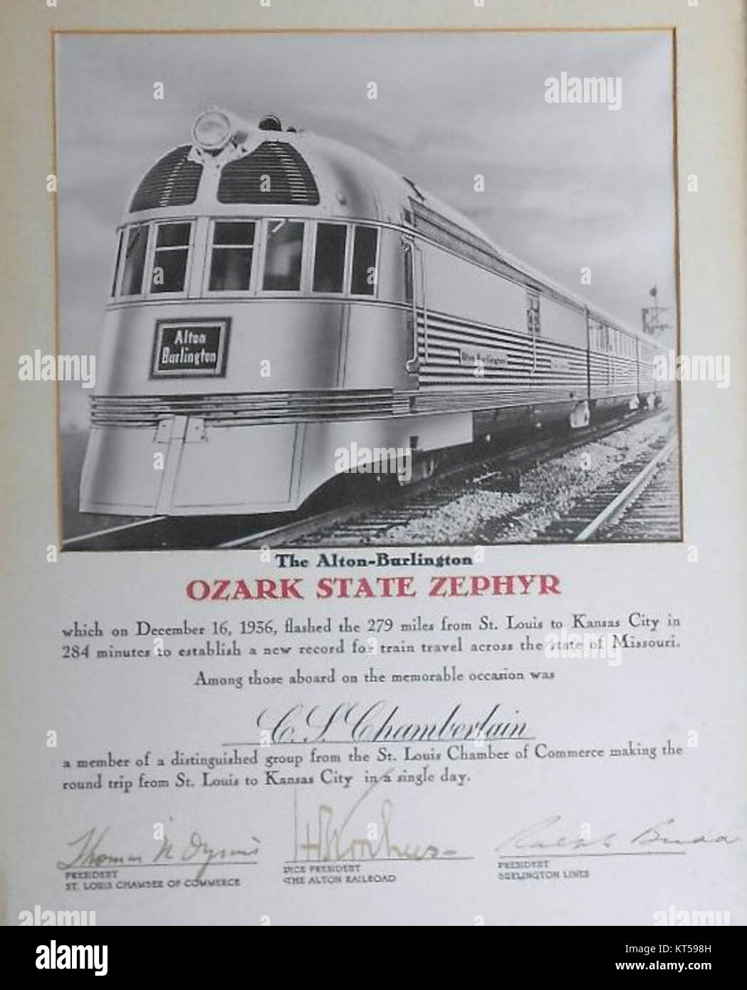 The Ozark State Zephyr certificate from 1936 represents a notable piece ...