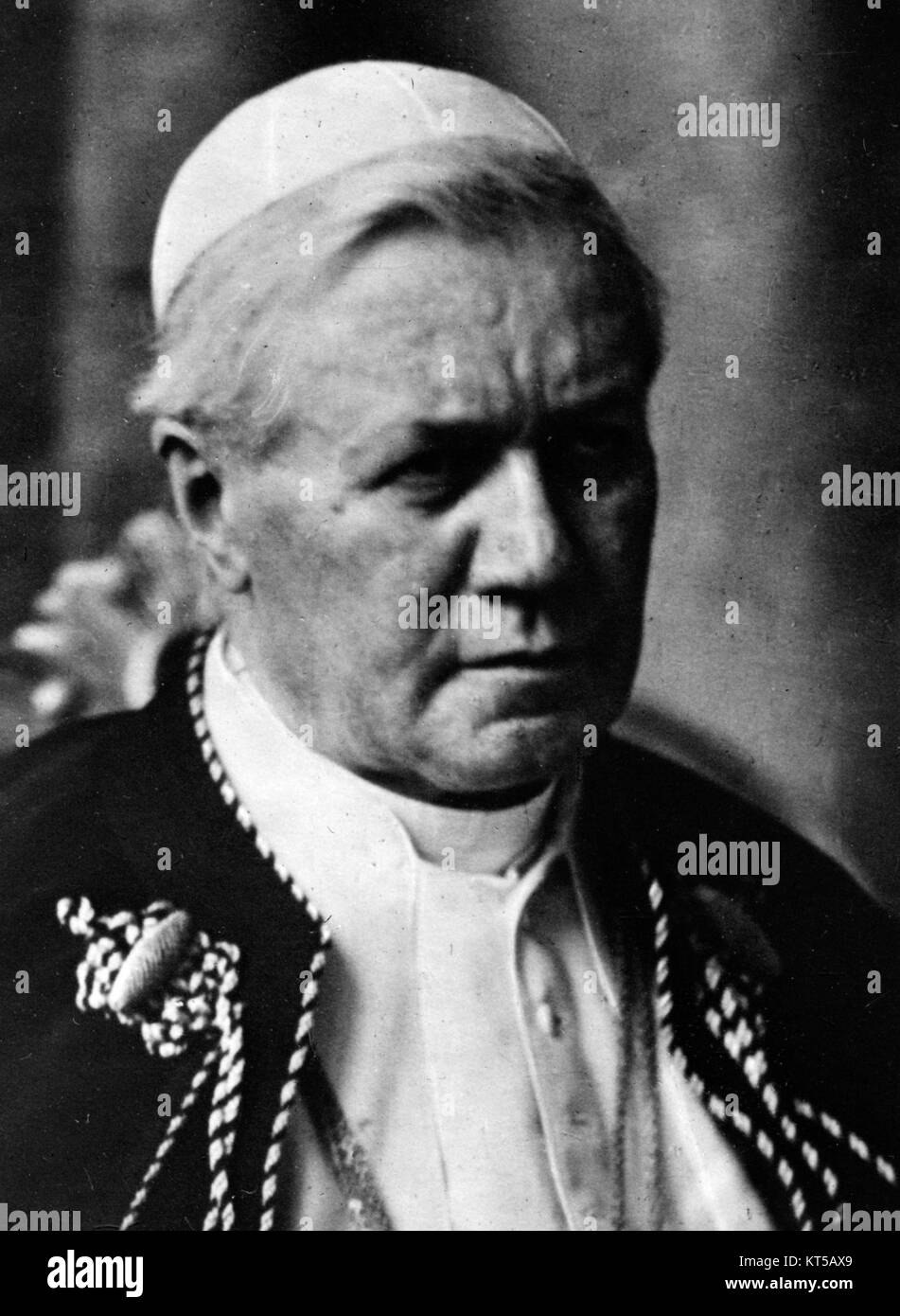 This image shows a cropped version of a portrait of Pius X, a notable ...