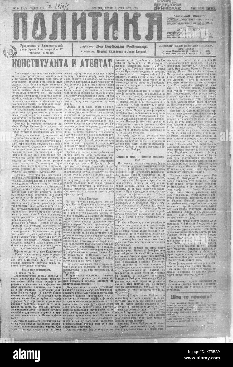 Politika, a significant Serbian newspaper, published its edition on ...
