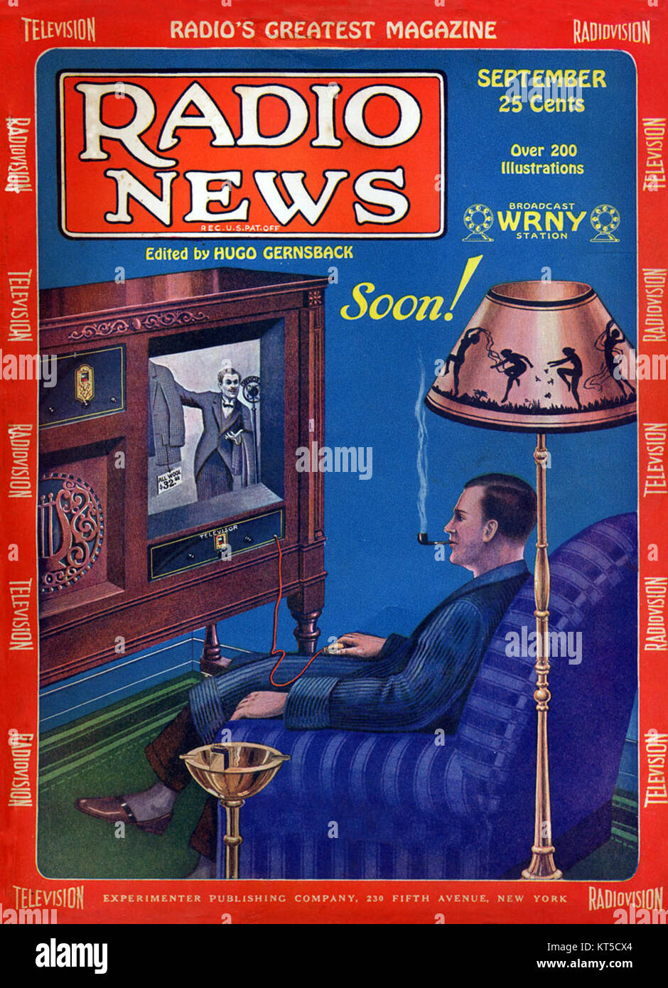 The September 1928 cover of Radio News magazine features early radio ...