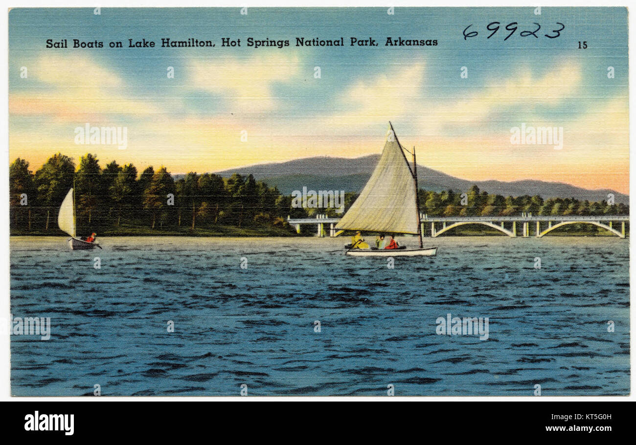 This image captures sailboats on Lake Hamilton within Hot Springs ...