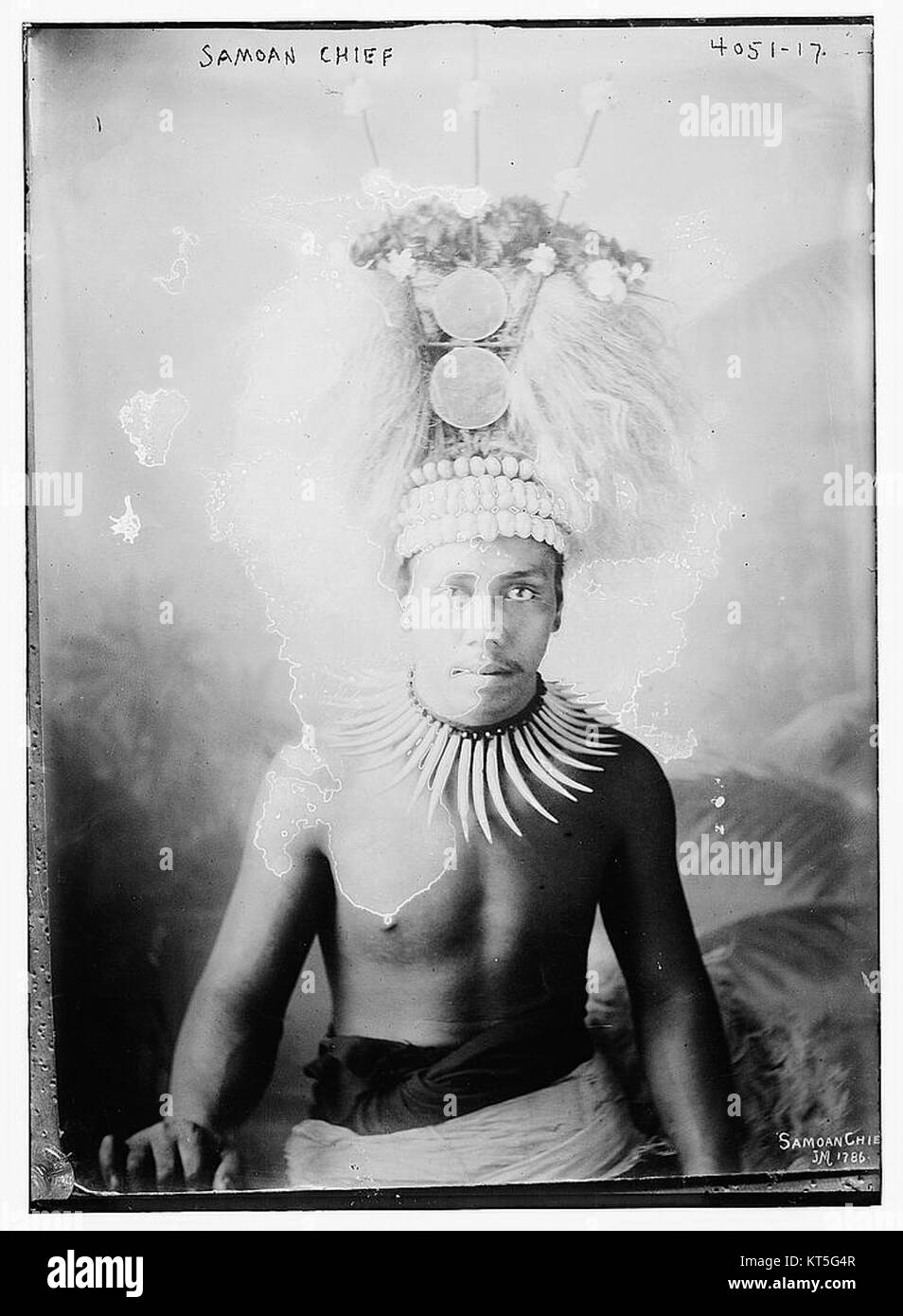 This image portrays a Samoan chief, showcasing traditional attire and ...