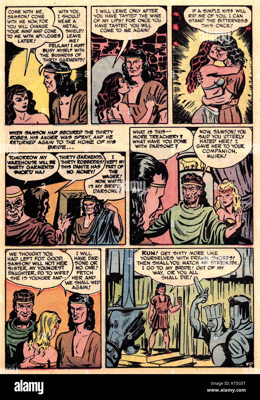 A depiction of the biblical story of Samson and Delilah, capturing a ...