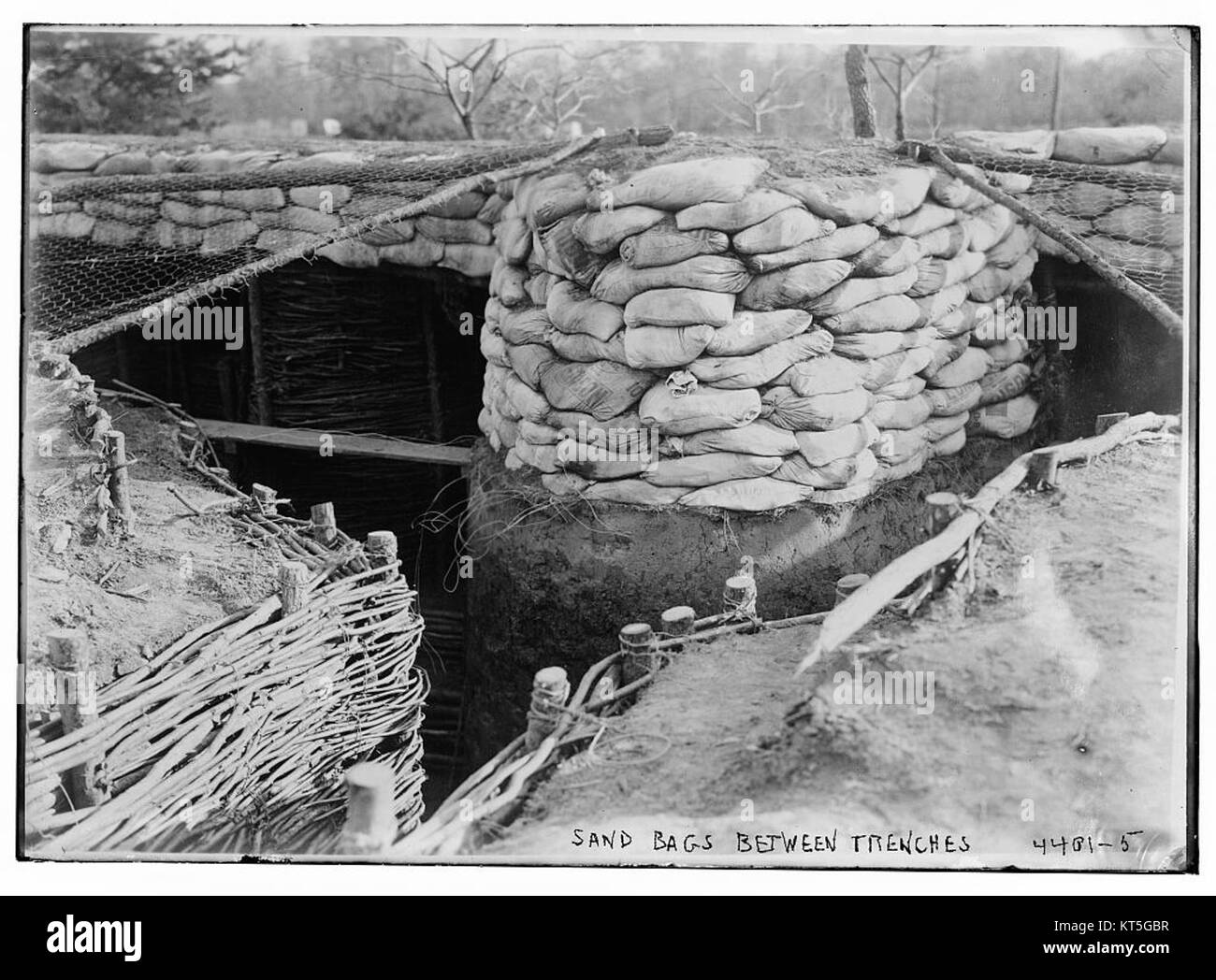 This image shows sandbags placed between trenches, often used for ...