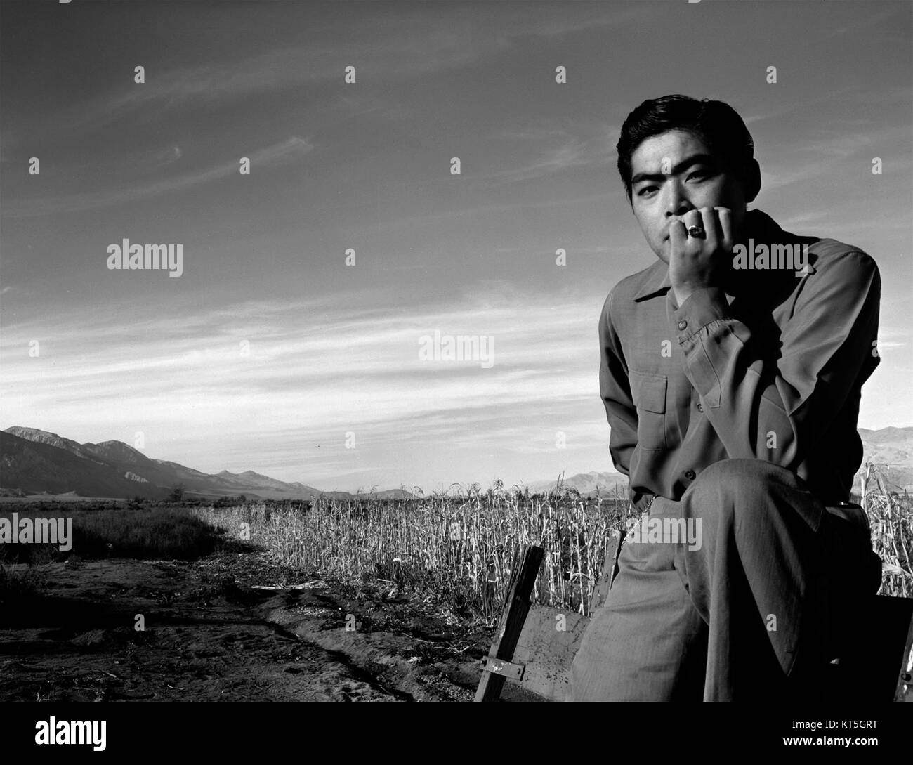 This photograph, taken by Ansel Adams in 1943, portrays Tom Kobayashi ...