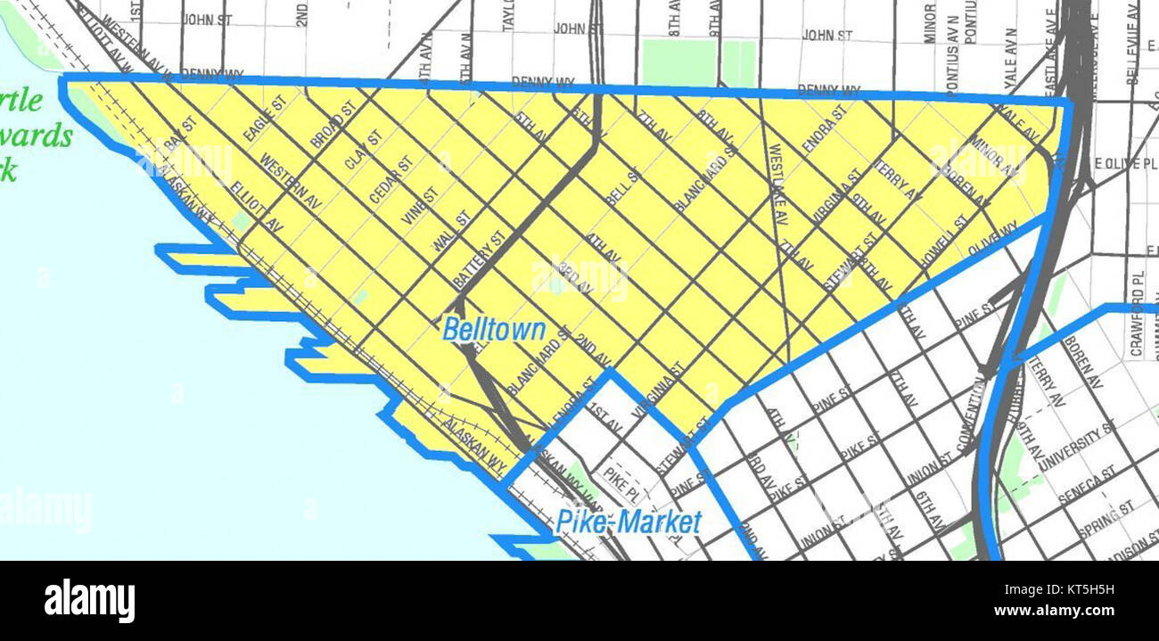 This map details the Belltown neighborhood of Seattle, offering ...
