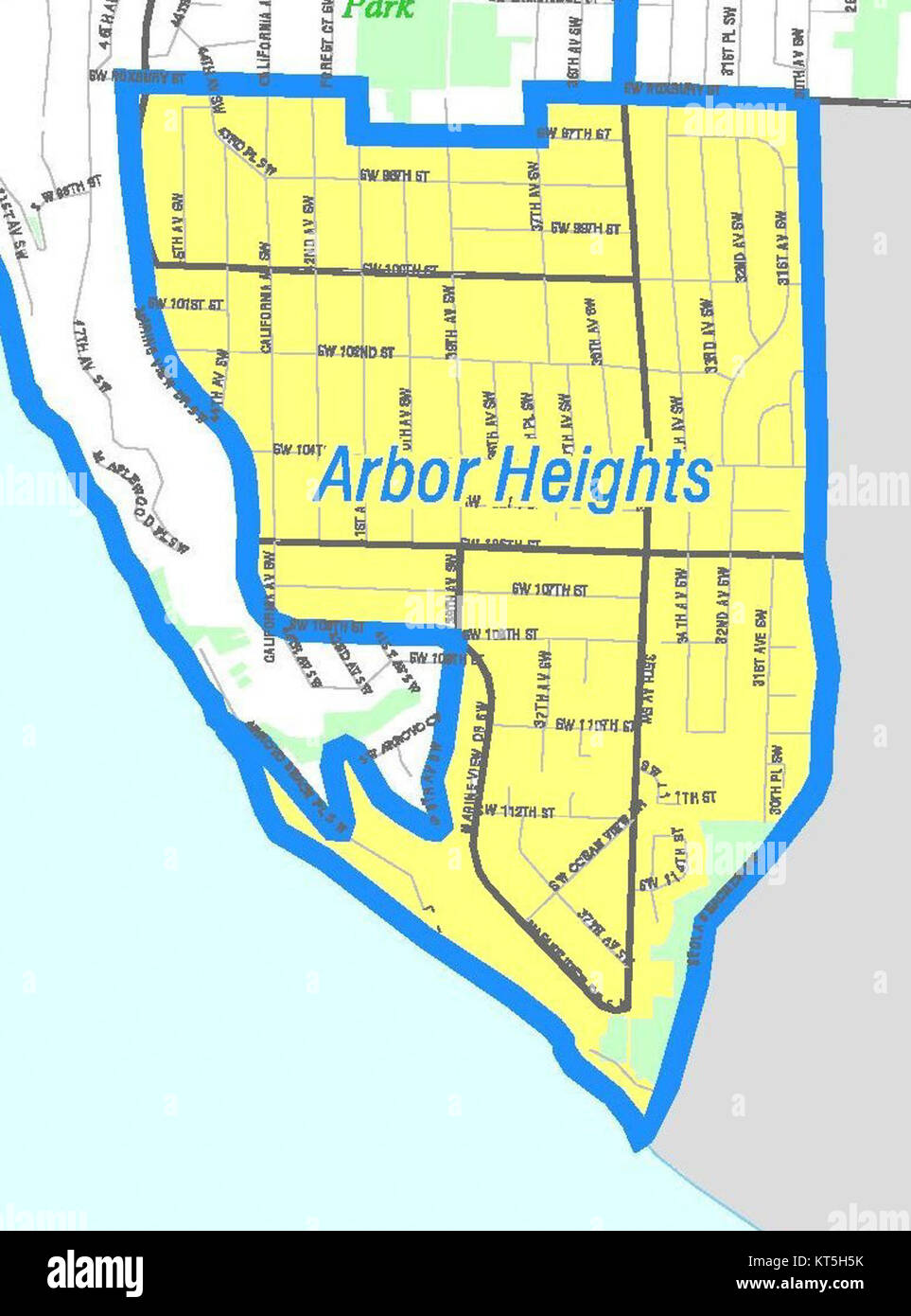 This map of Arbor Heights, a neighborhood in Seattle, Washington ...