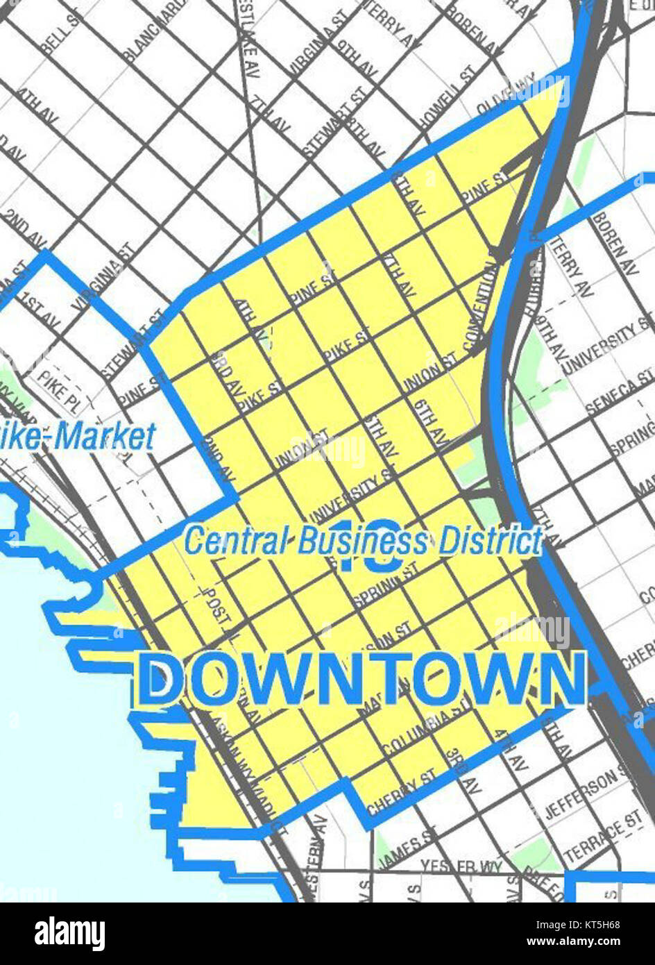 A map of the Central Business District (CBD) of Seattle, detailing the ...