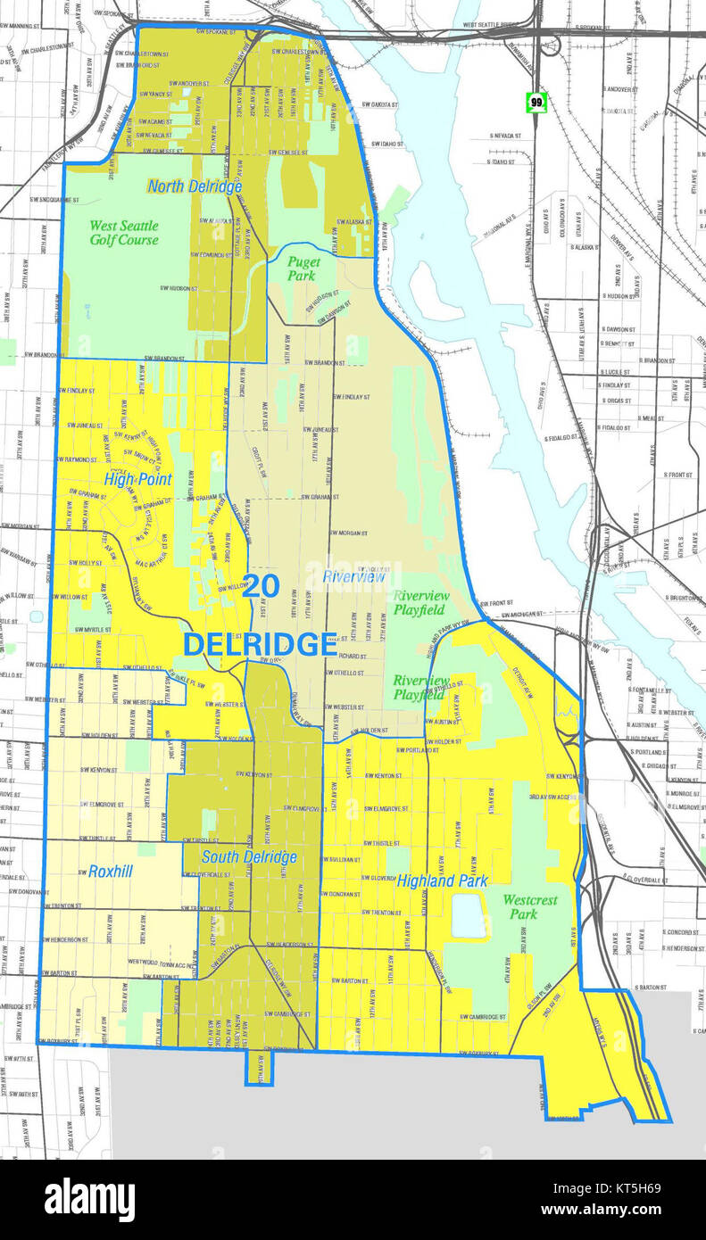 The Delridge map of Seattle illustrates the layout and geographical ...