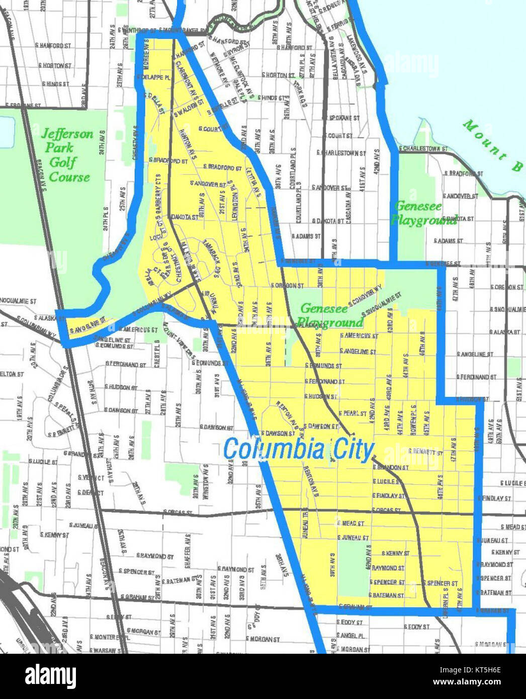 A map showing the layout of Columbia City in Seattle, Washington ...