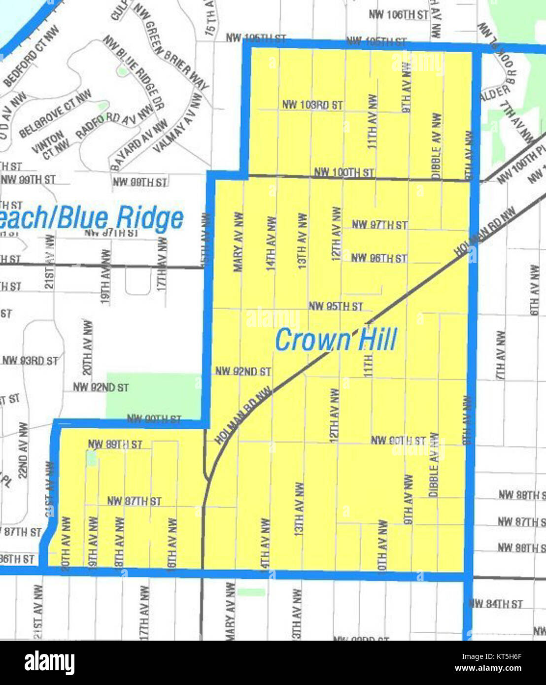 Map of the Crown Hill neighborhood in Seattle, Washington, illustrating ...