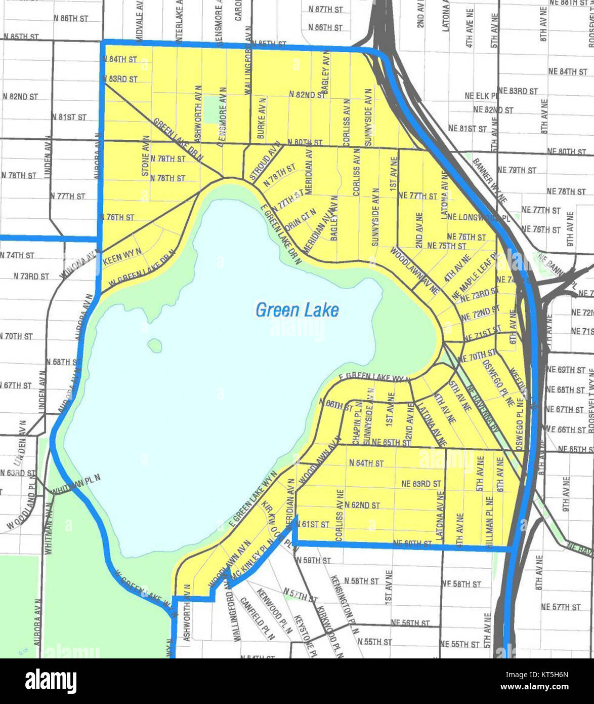A map of Green Lake, located in Seattle, showcasing the park's layout ...