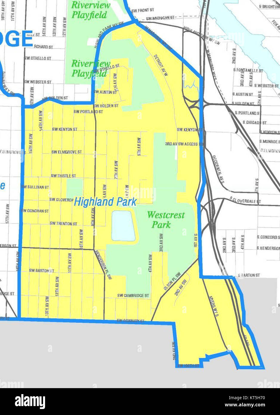 This map shows the layout of Highland Park in Seattle, Washington, a ...