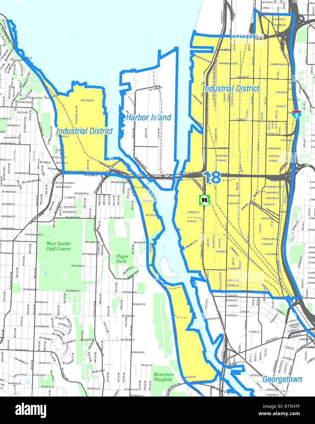 A detailed map of Seattle's Industrial District, highlighting the city ...