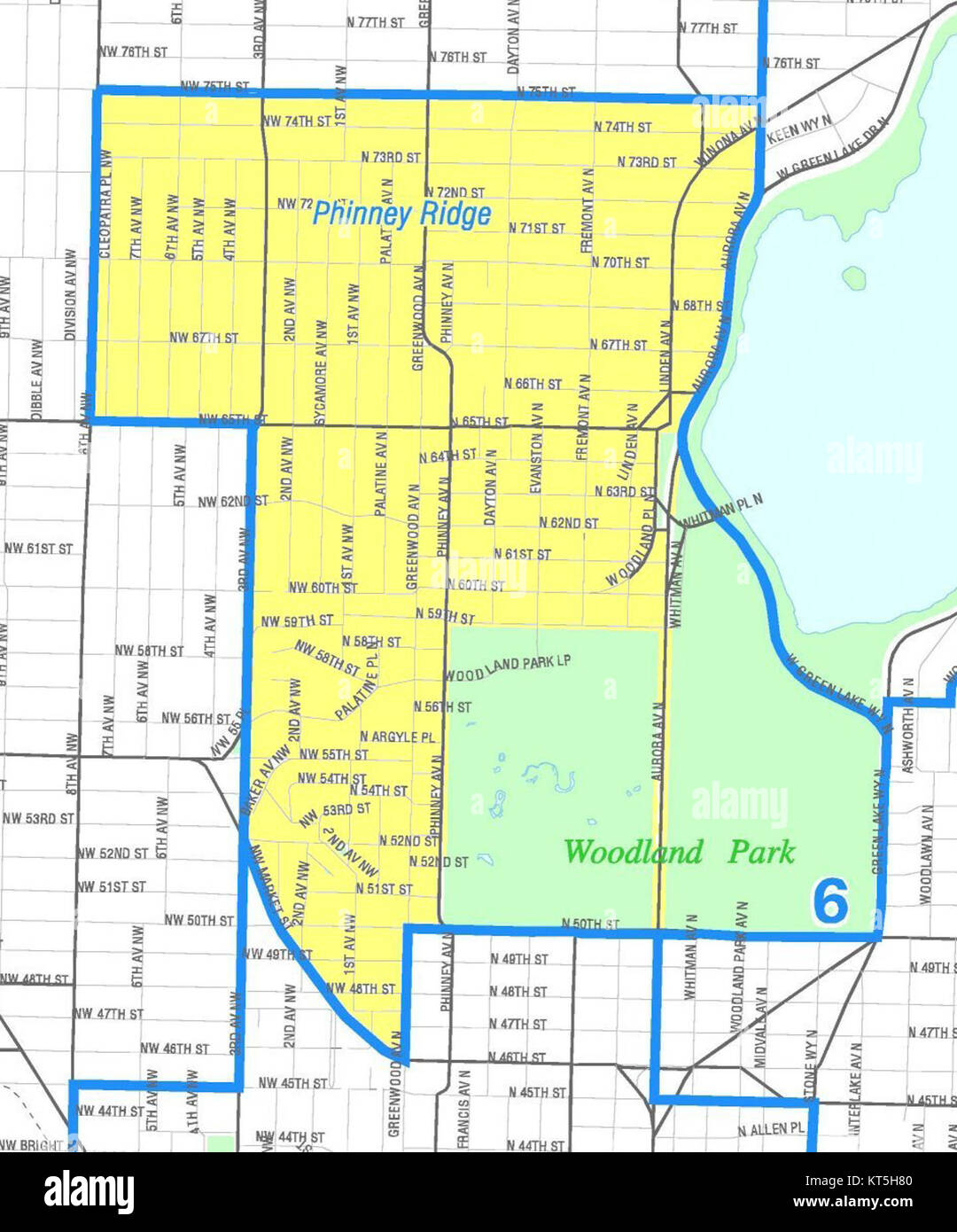 A map showing the Phinney Ridge neighborhood in Seattle, Washington ...