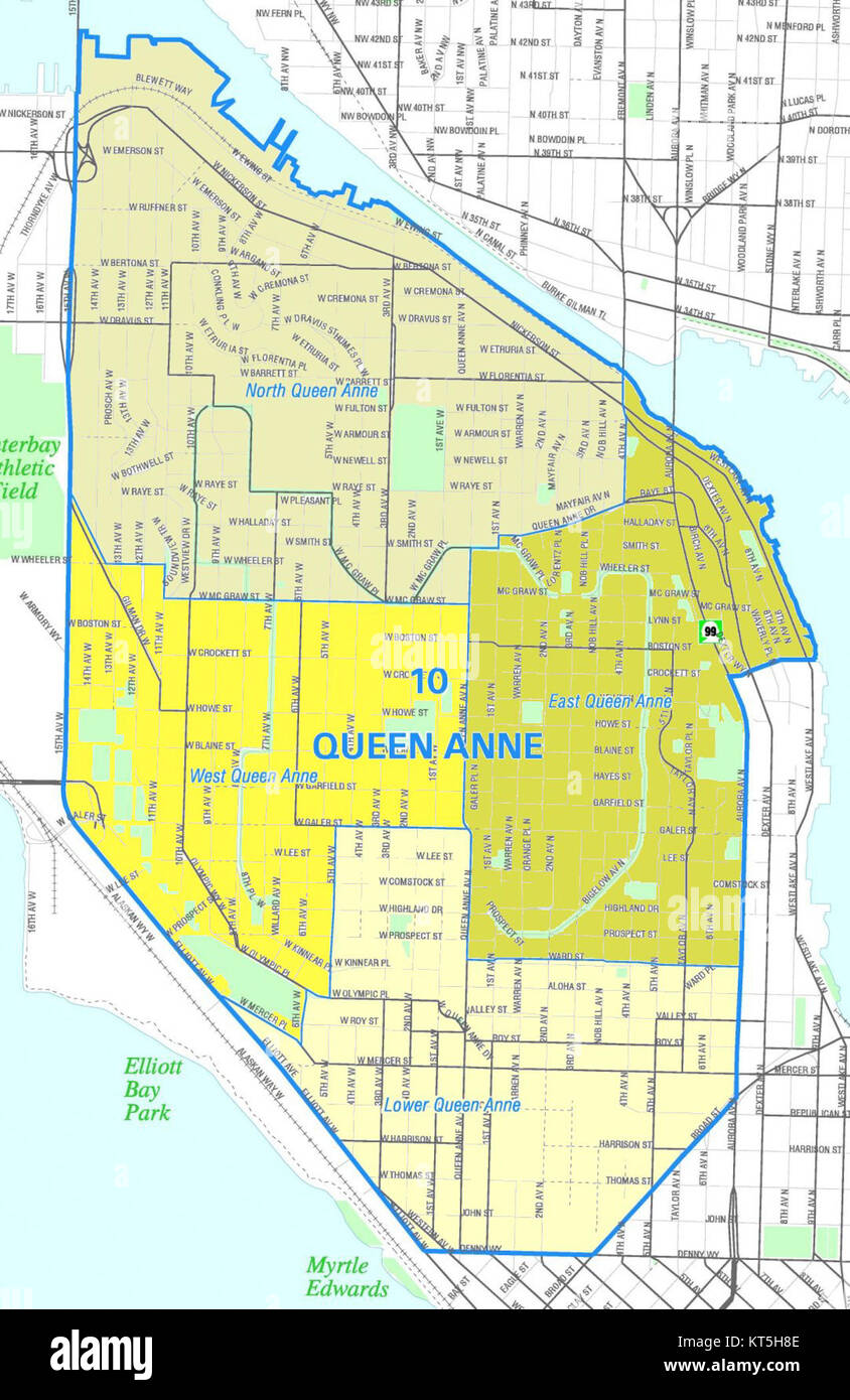 A map of Seattle's Queen Anne neighborhood, offering a detailed view of ...