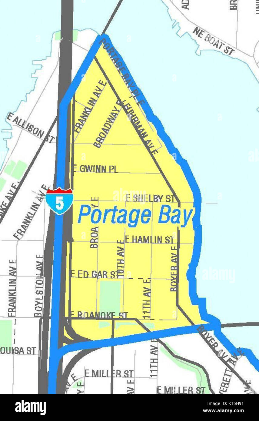 This map of Portage Bay in Seattle offers a detailed view of the bay ...