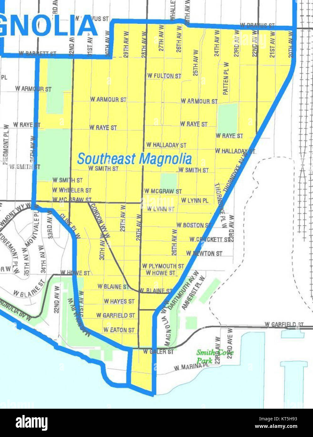 This map shows the Southeast Magnolia neighborhood in Seattle, a ...