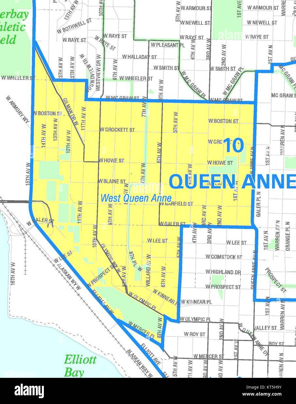 A detailed map of the West Queen Anne neighborhood in Seattle ...