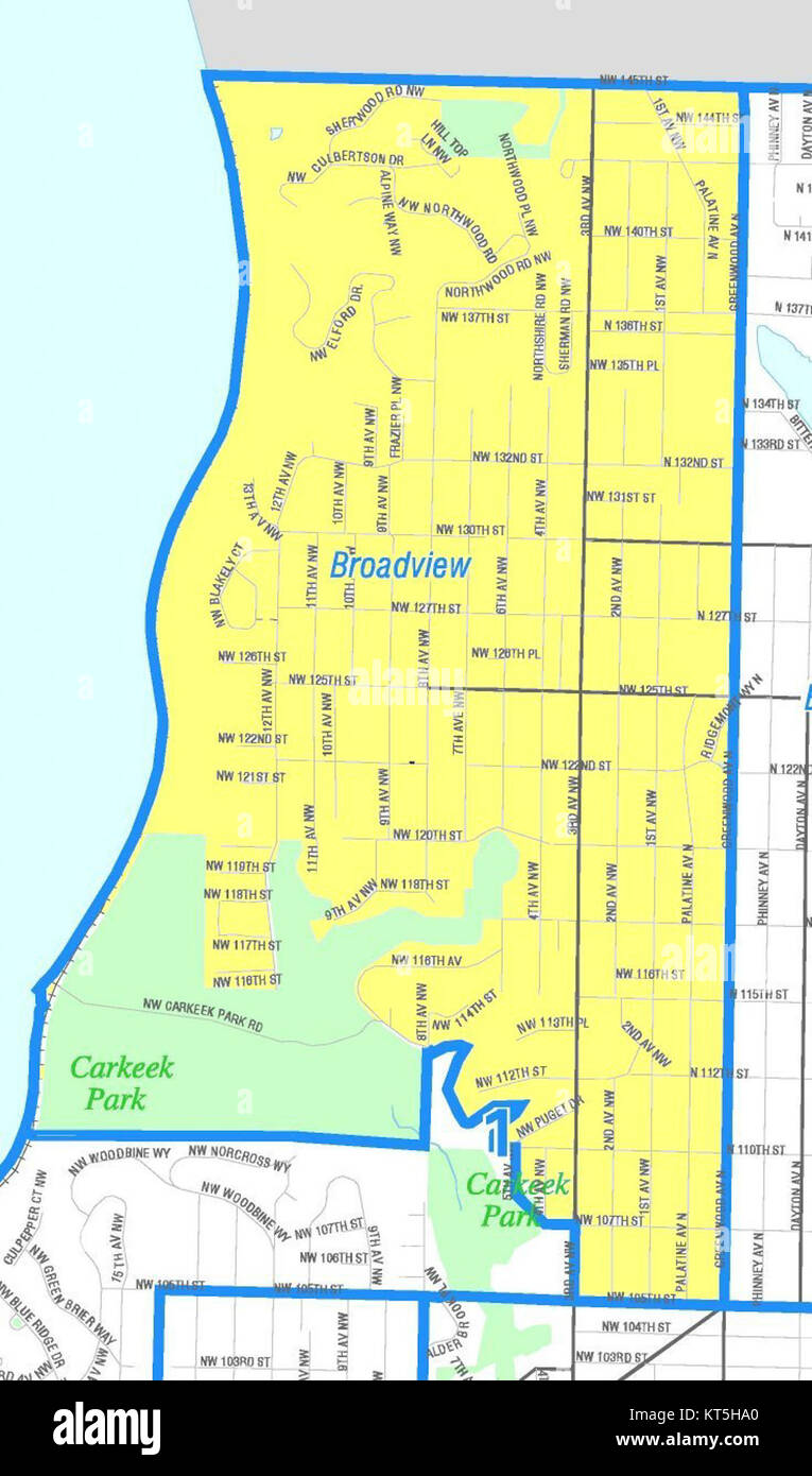 A map of the Broadview neighborhood in Seattle, highlighting the area's ...
