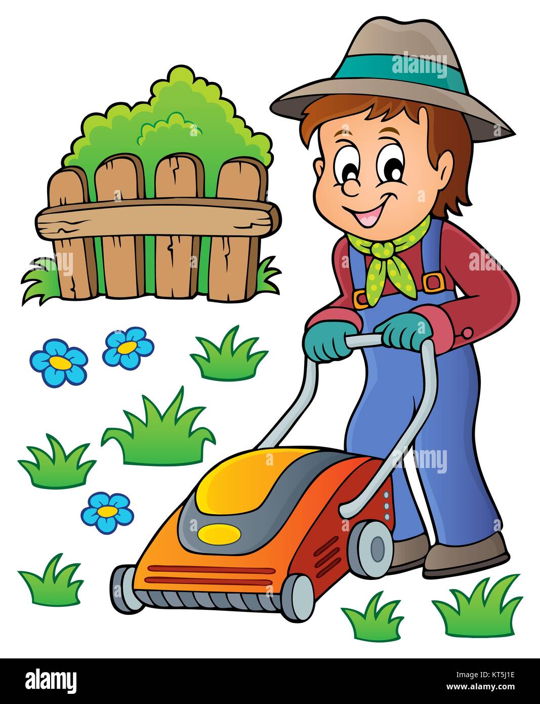Lawn mower in garden gardener Cut Out Stock Images & Pictures - Alamy