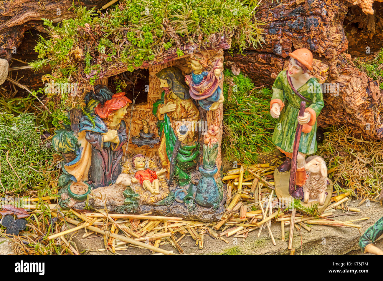 Christmas Nativity scene with The Holy Child, The Blessed Virgin Mary ...