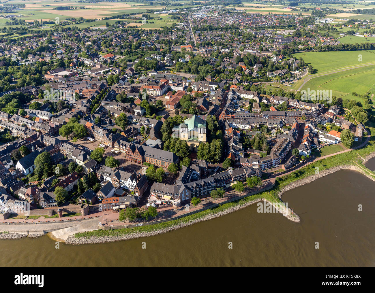 Catholic Church of the Assumption, Rees city view from the Rhine ...