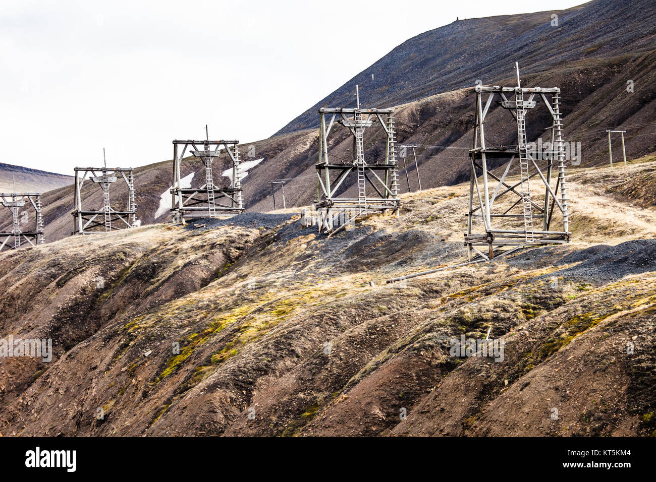 Aerial coal mining towers, Longyearbyen, Svalbard, Norway Stock Photo ...