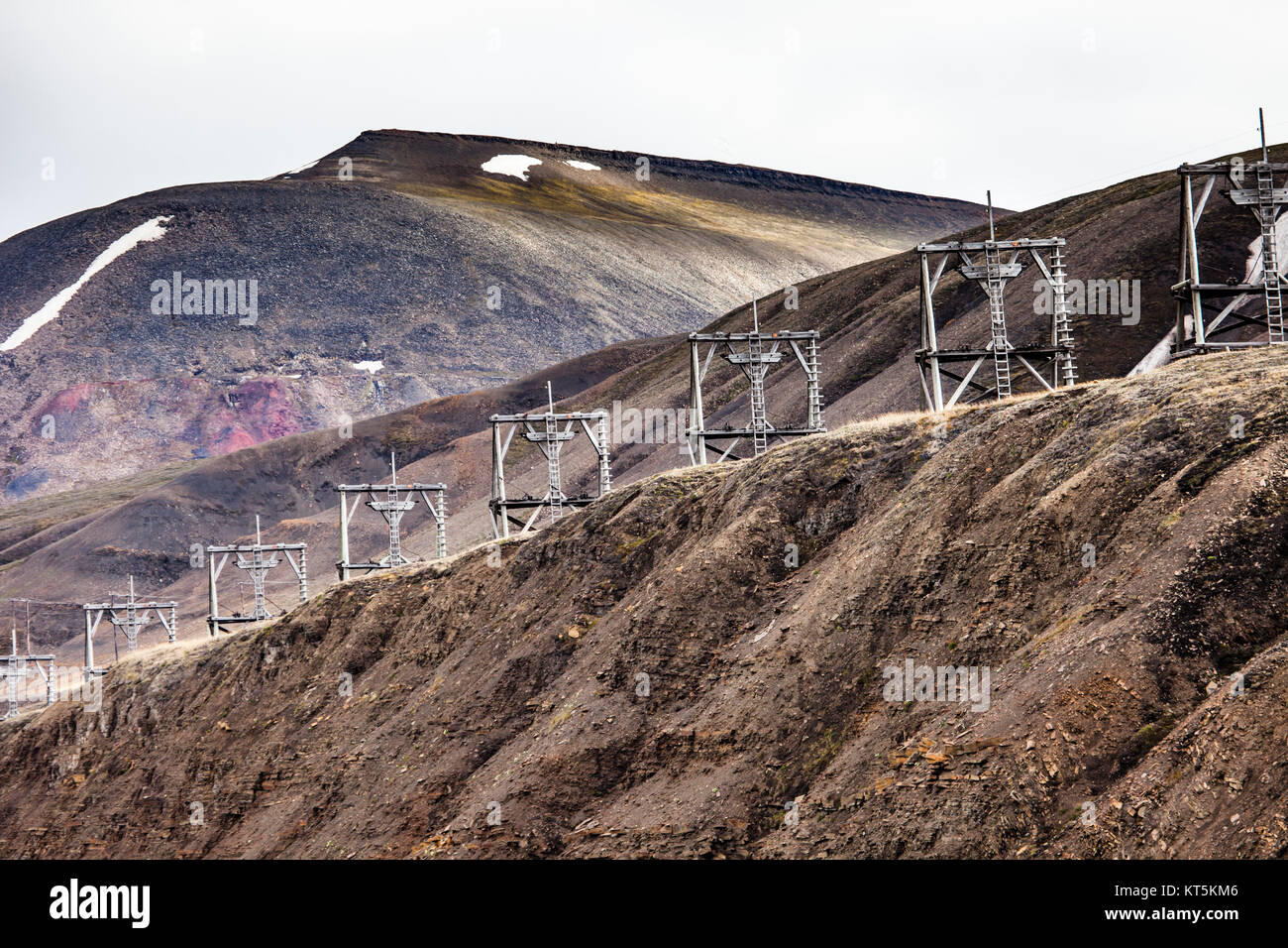 Aerial coal mining towers, Longyearbyen, Svalbard, Norway Stock Photo ...