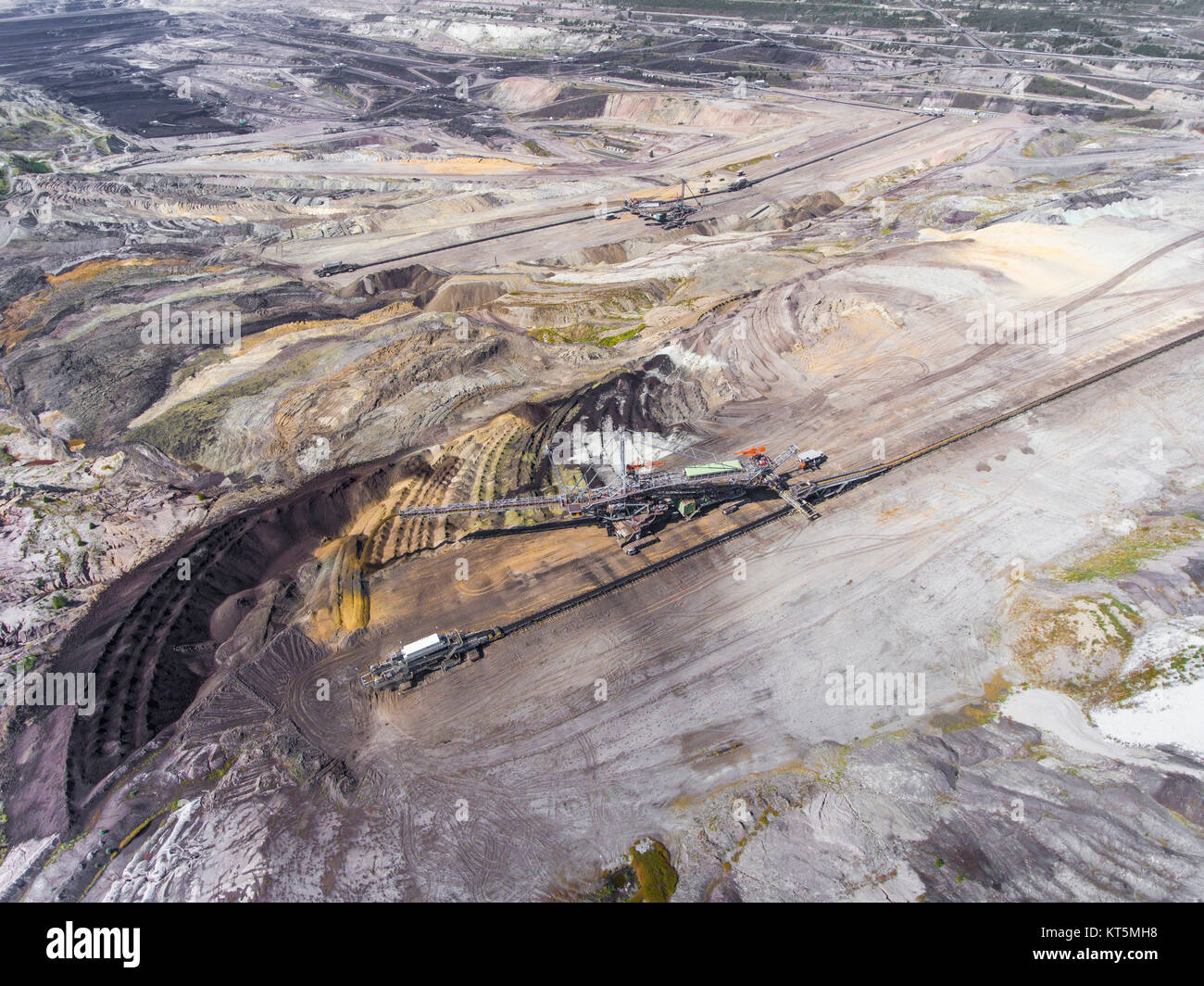 Surface coal mining in Poland. Destroyed land. View from above ...