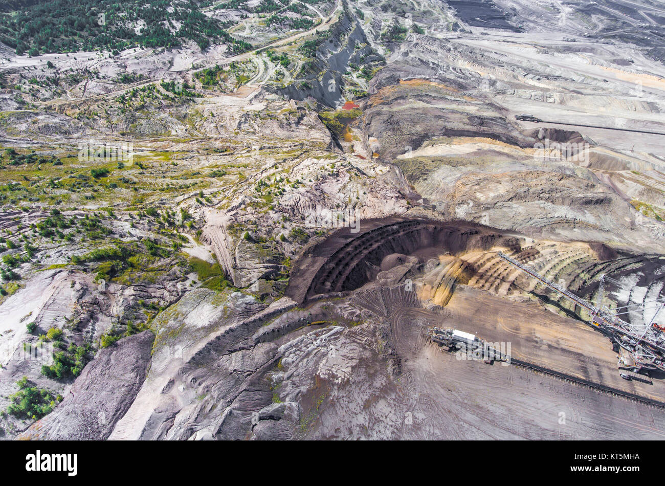 Surface coal mining in Poland. Destroyed land. View from above ...