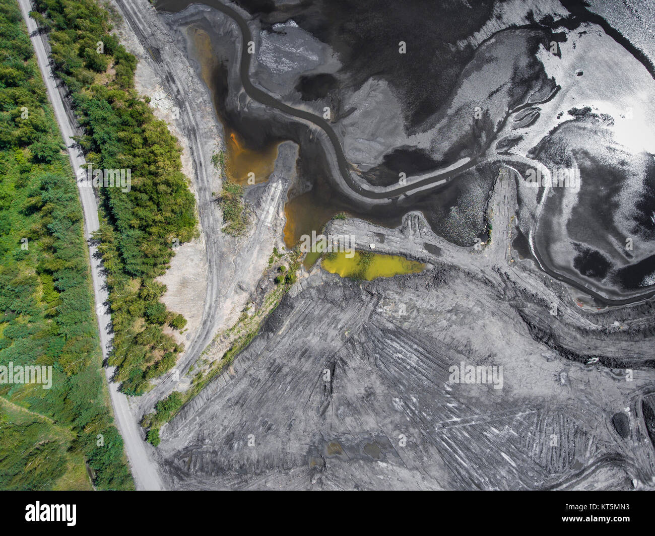 Degraded landscape in south of Poland. Destroyed land. View from above ...