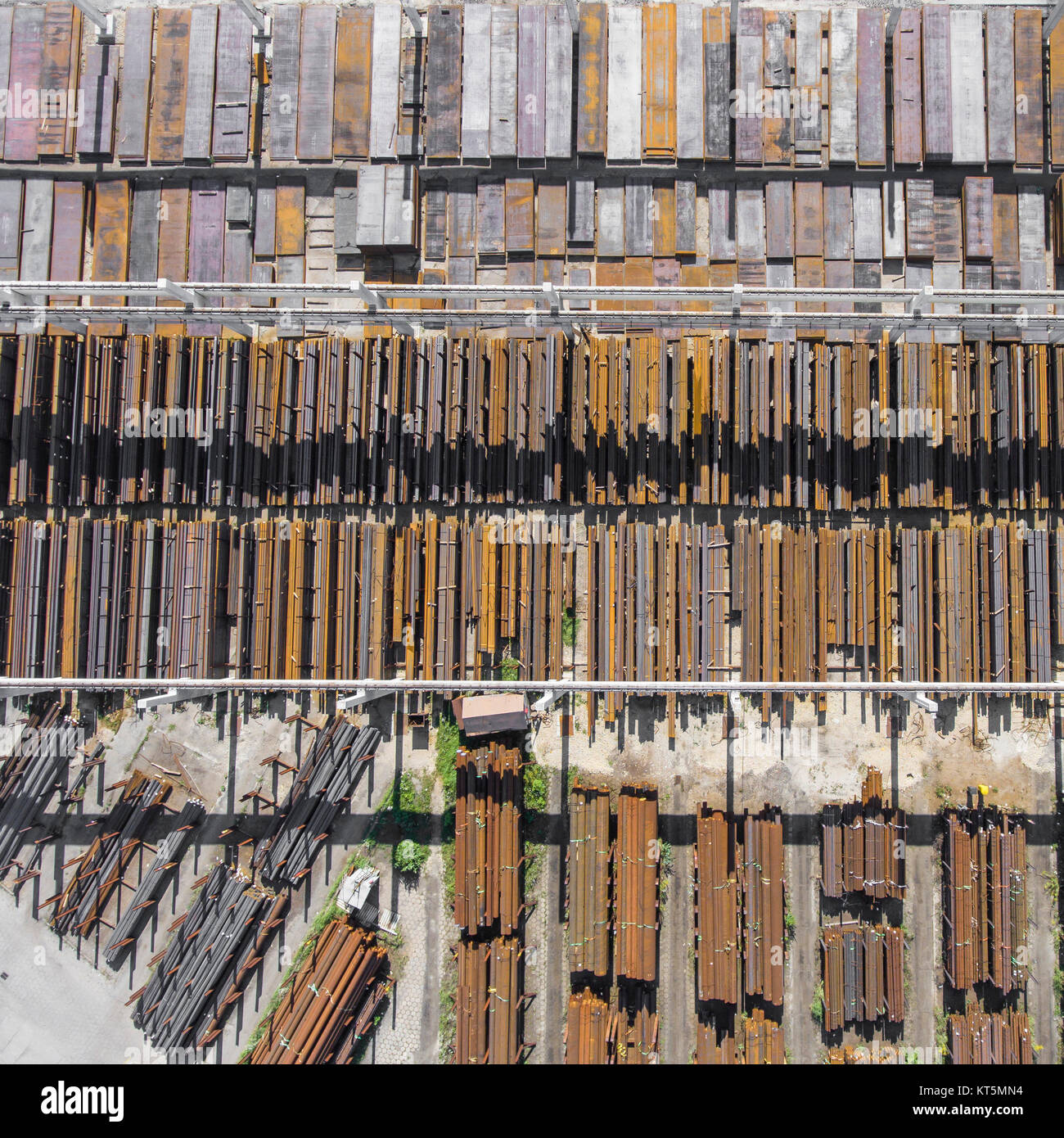 Industrial storage place, view from above. Steel elements Stock Photo ...