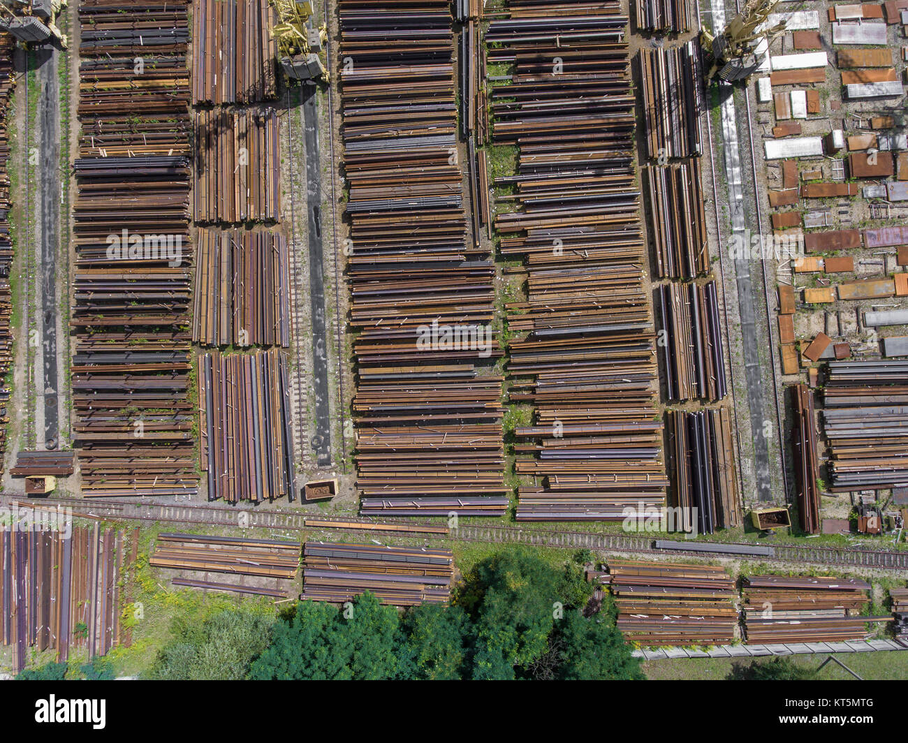 Industrial storage place, view from above. Steel elements Stock Photo ...