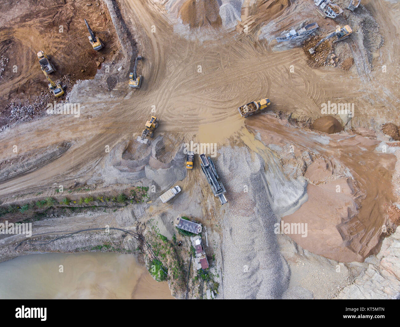 Mining quarry with special equipment, open pit excavation. Sand mine ...