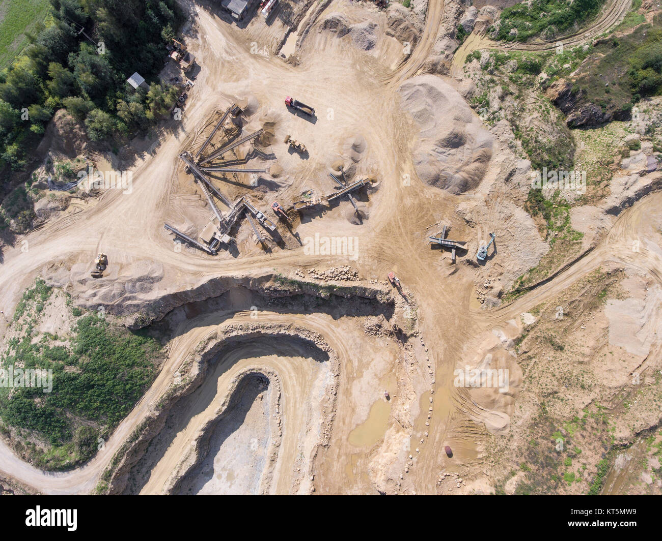 Mining quarry with special equipment, open pit excavation. Sand mine ...