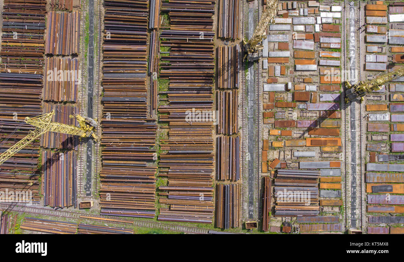 Industrial storage place, view from above. Steel elements Stock Photo ...