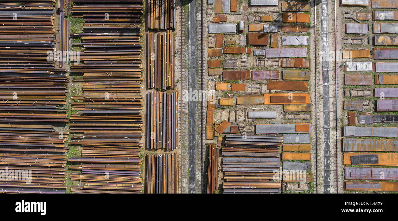 Industrial storage place, view from above. Steel elements Stock Photo ...