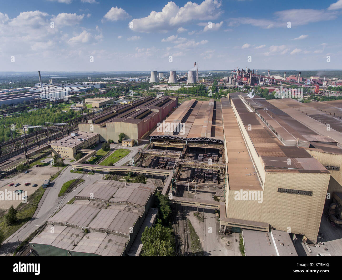 Steel factory with smokestacks at sunny day.Metallurgical plant ...
