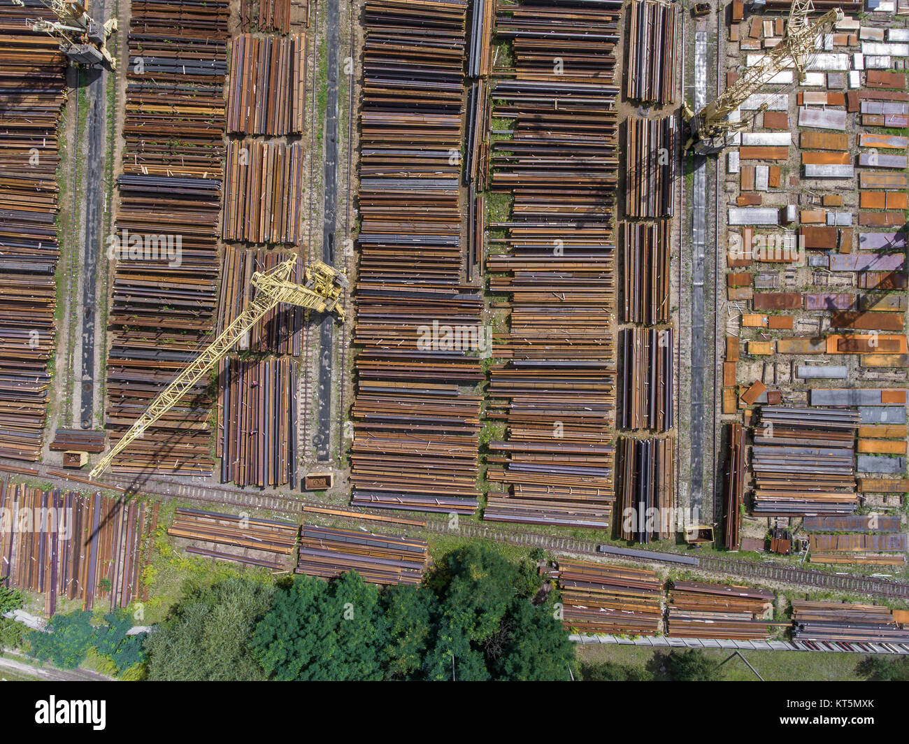 Industrial storage place, view from above. Steel elements Stock Photo ...