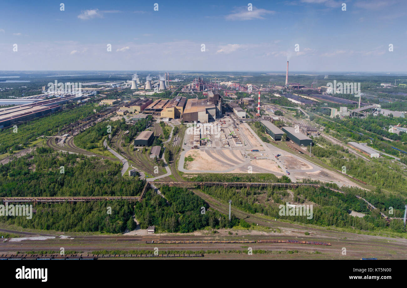 Steel factory with smokestacks at sunny day.Metallurgical plant ...