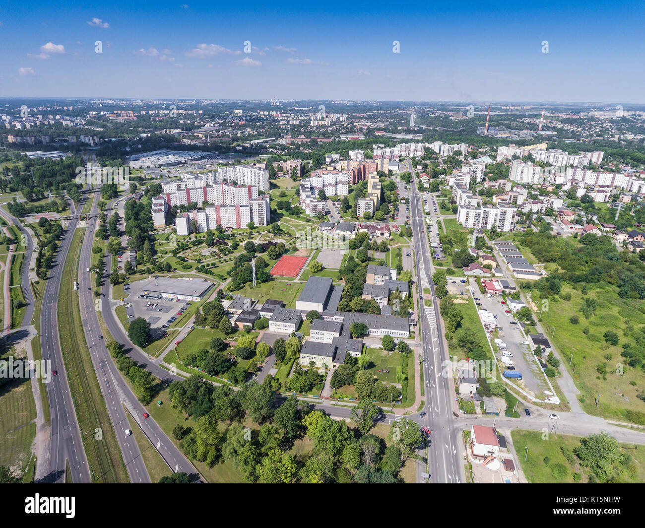 Typical socialist block of flats in Poland. East Europe. View from ...