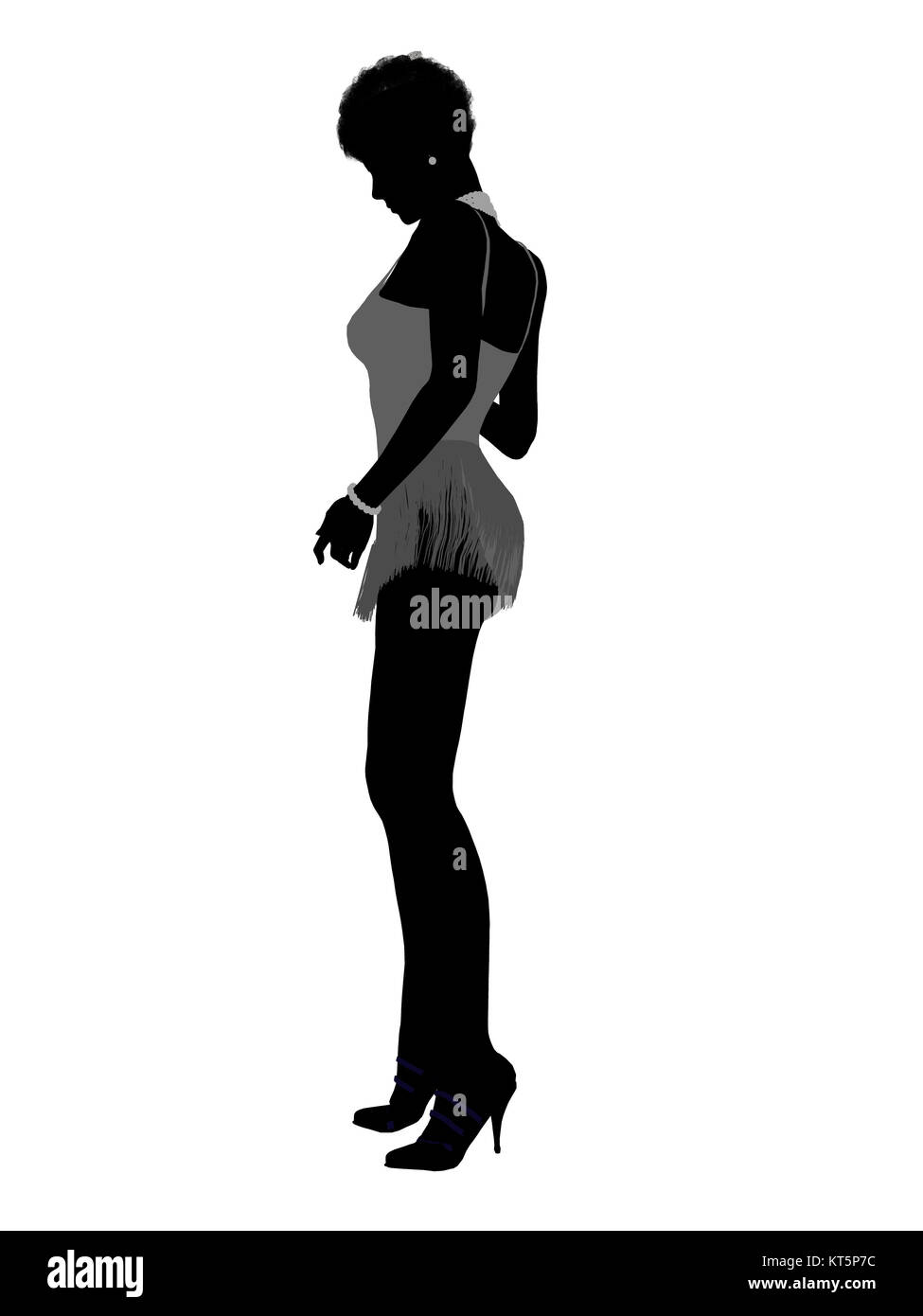 African American Showgirl Illustration Silhouette On A White Background