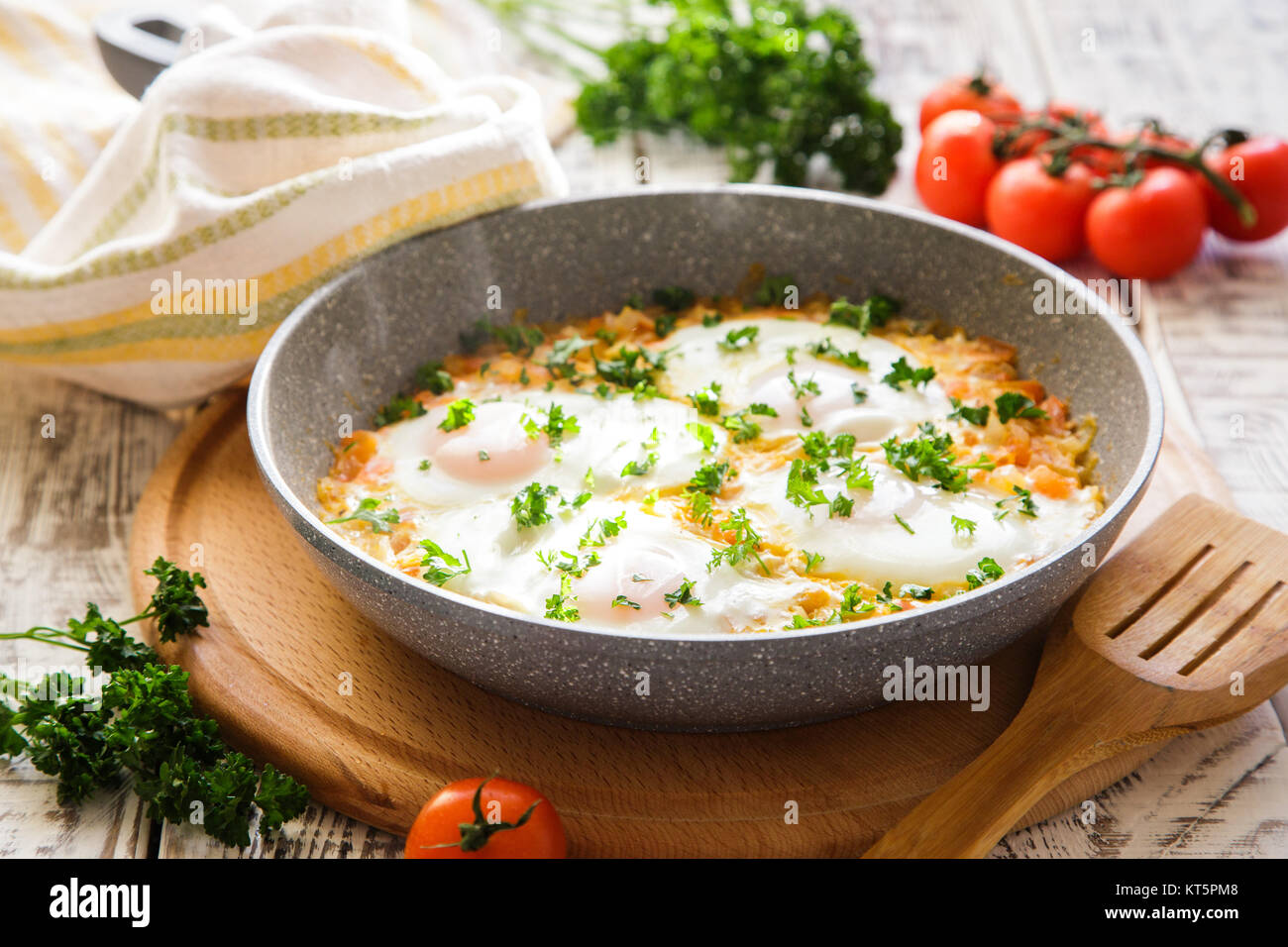 Shakshuka - traditional dish of israeli cuisine in a skillet Stock ...