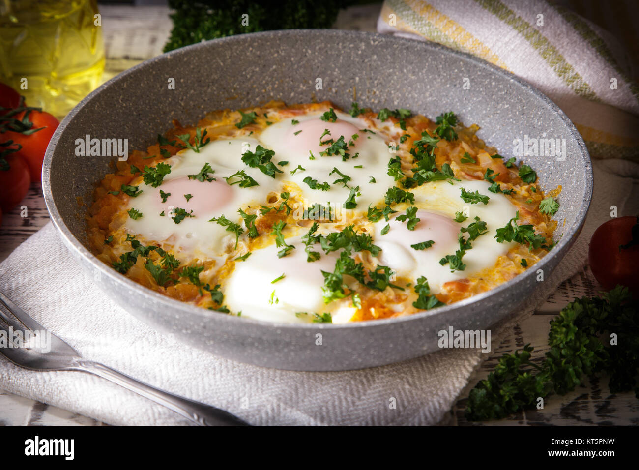 Shakshuka - traditional dish of israeli cuisine in a skillet Stock ...