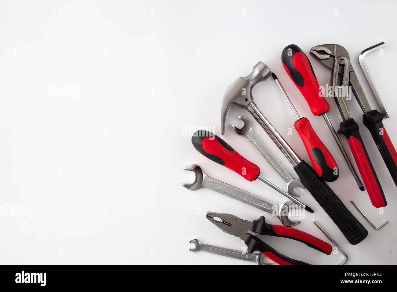 various and many tools on white background Stock Photo - Alamy