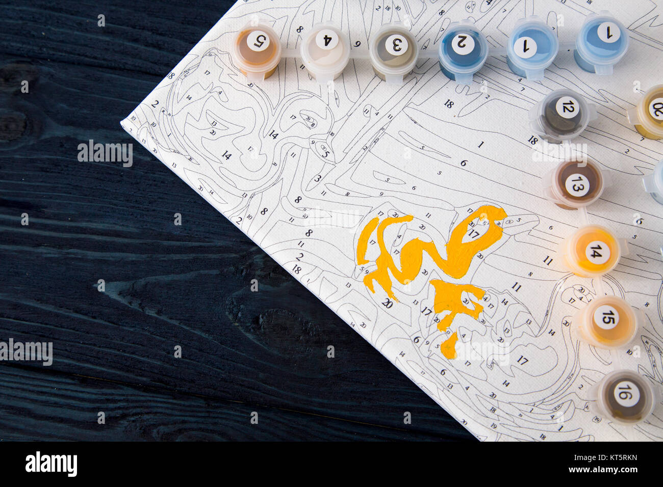 watercolor and coloring by numbers. painting on canvas by numbers Stock ...