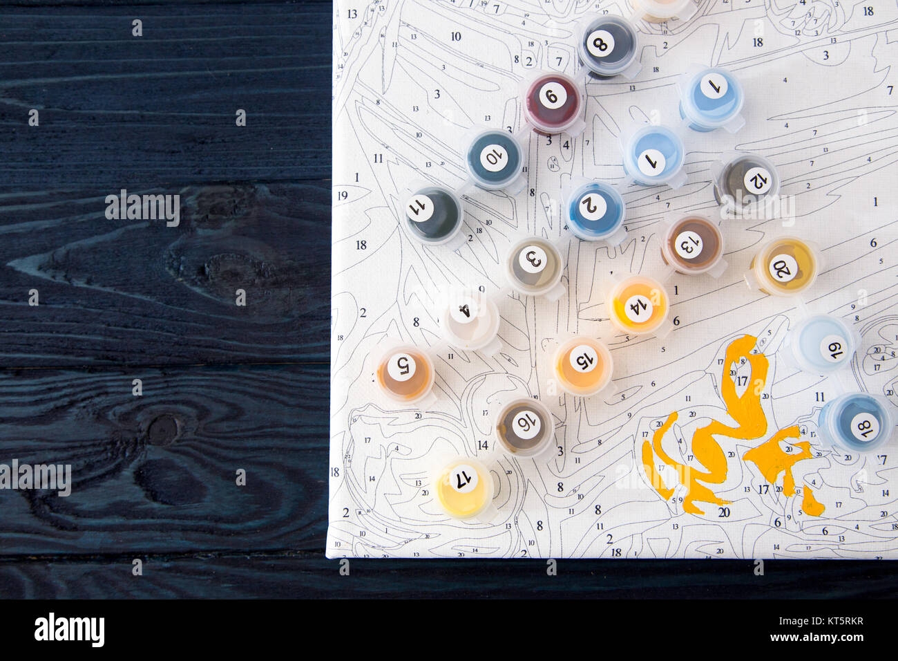 watercolor and coloring by numbers. painting on canvas by numbers Stock ...